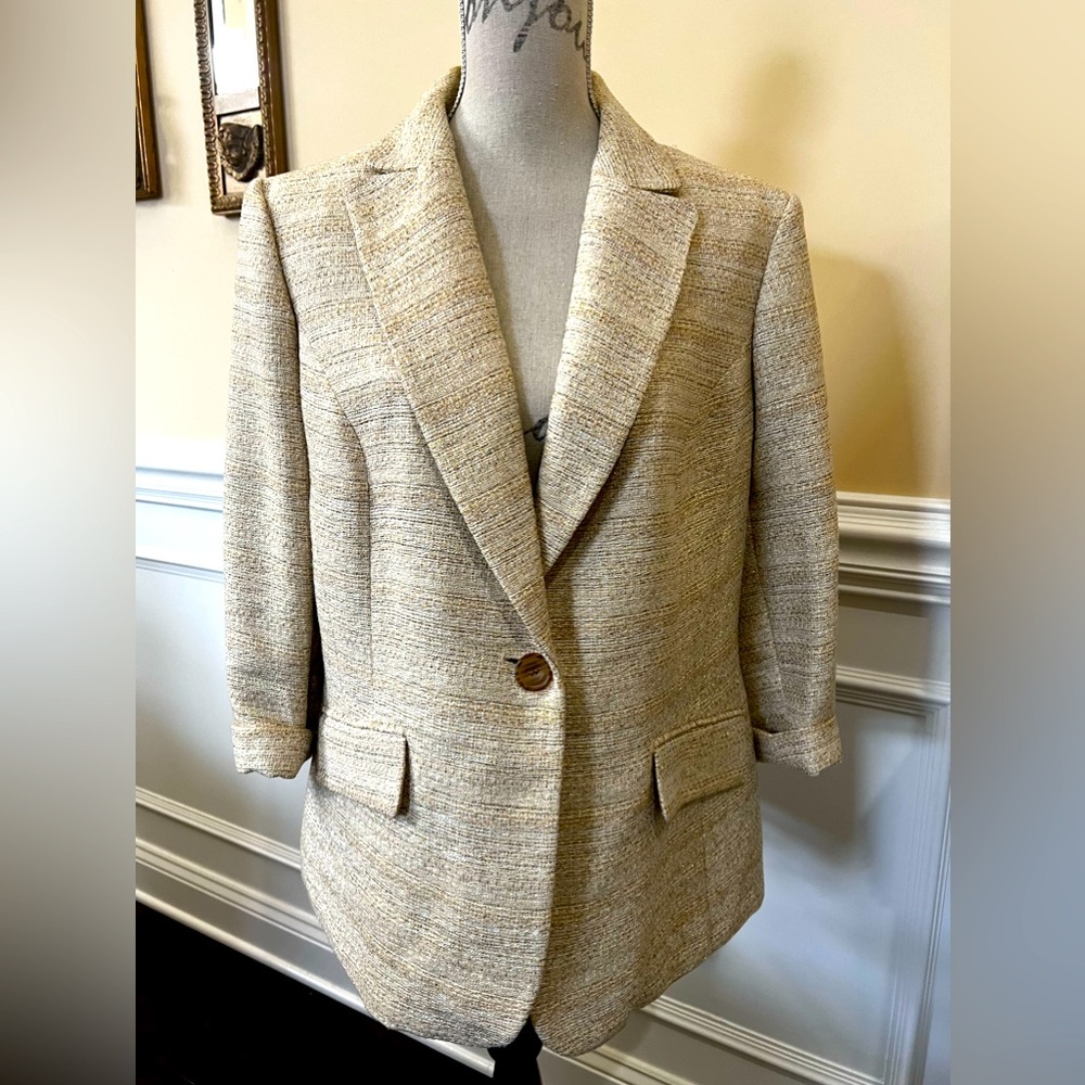 Apostrophe, Luxury Cream & Gold Metallic Tweed 3/4 Sl… - Gem